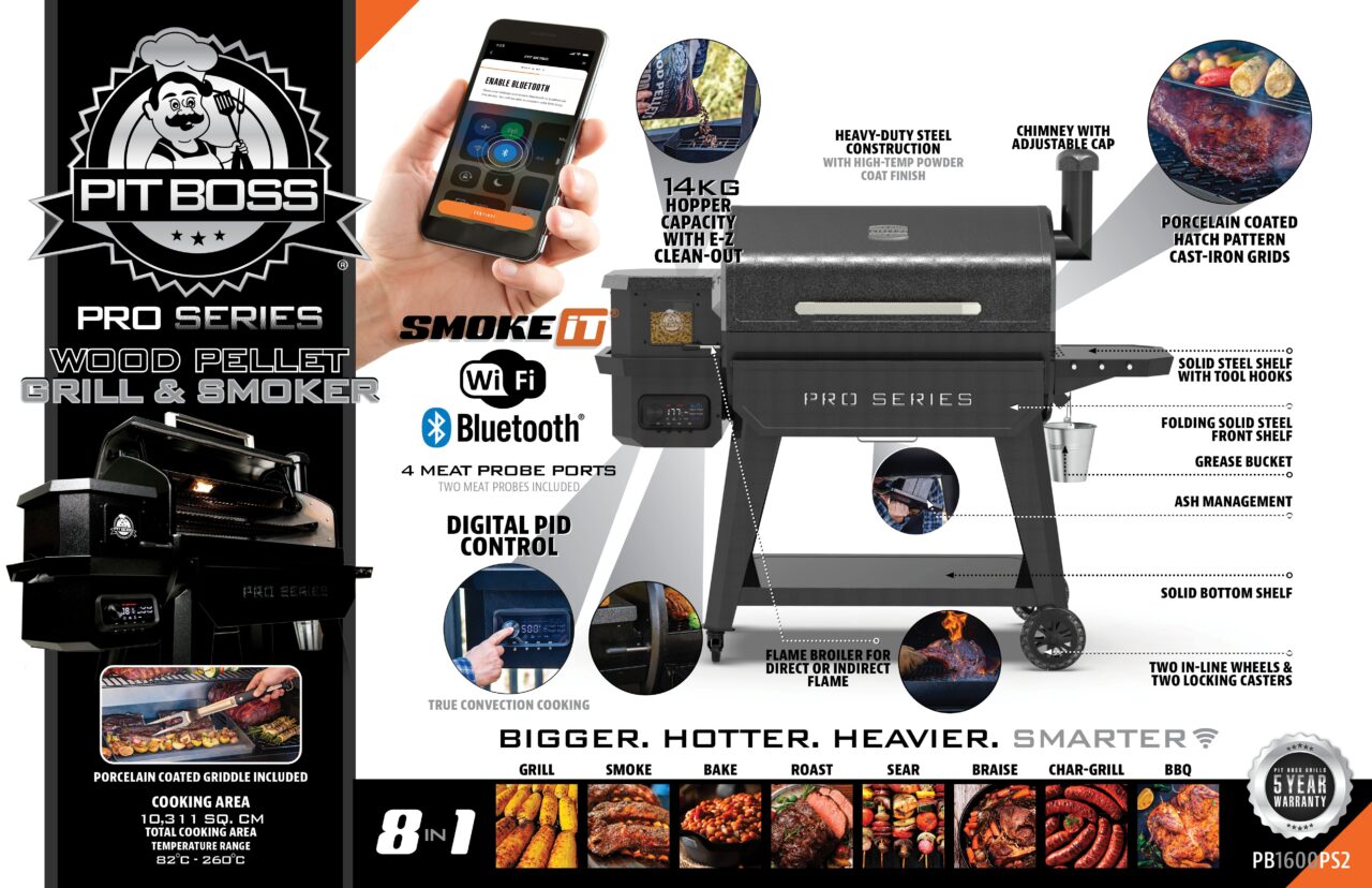 Pit Boss Pro Series WiFi 1600 Wood Pellet Smoker & Grill + Free Pack ...